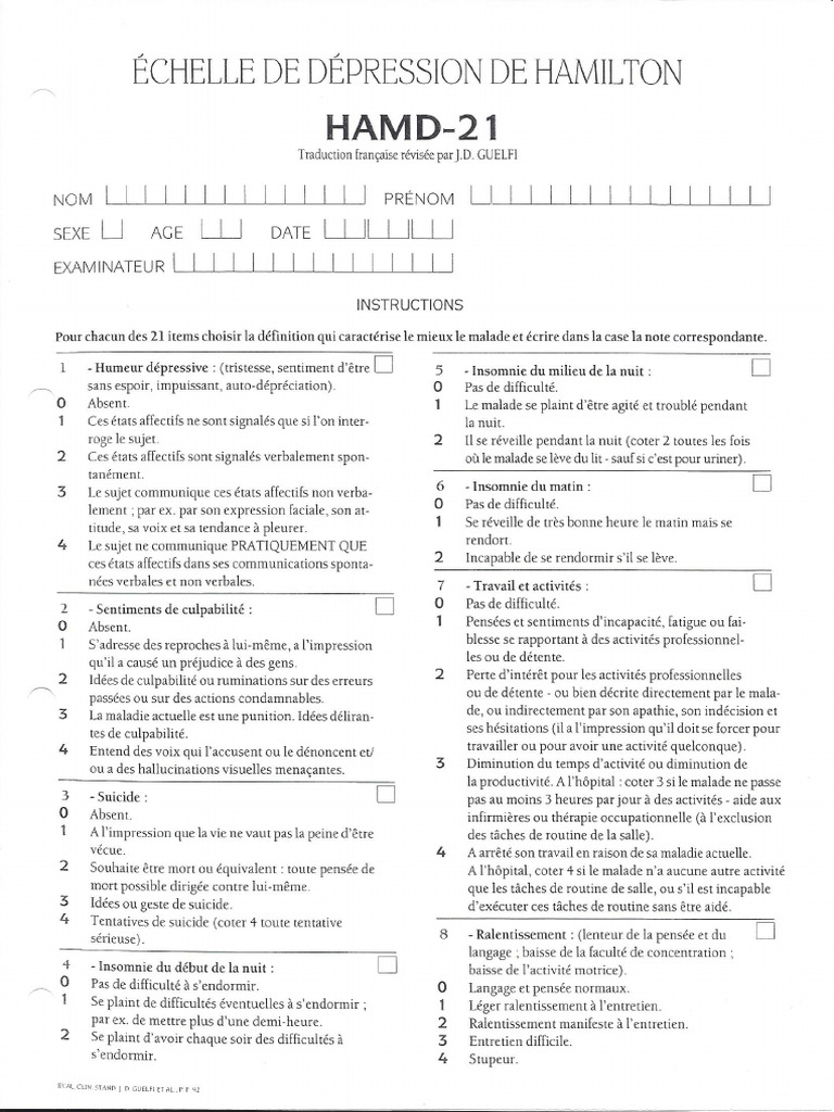 HAMD-21 - Echelle D de Hamilton | PDF
