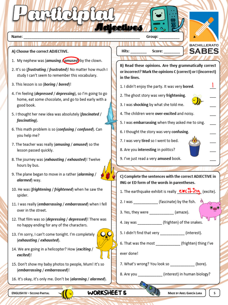 Worksheet 5 - Participal Adjectives | PDF | Linguistics