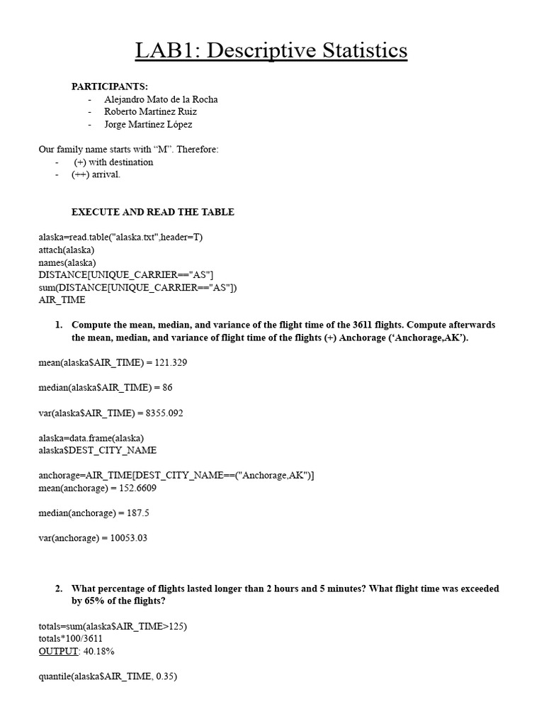 LAB1 - Descriptive Statistics | PDF | Statistics | Statistical Theory