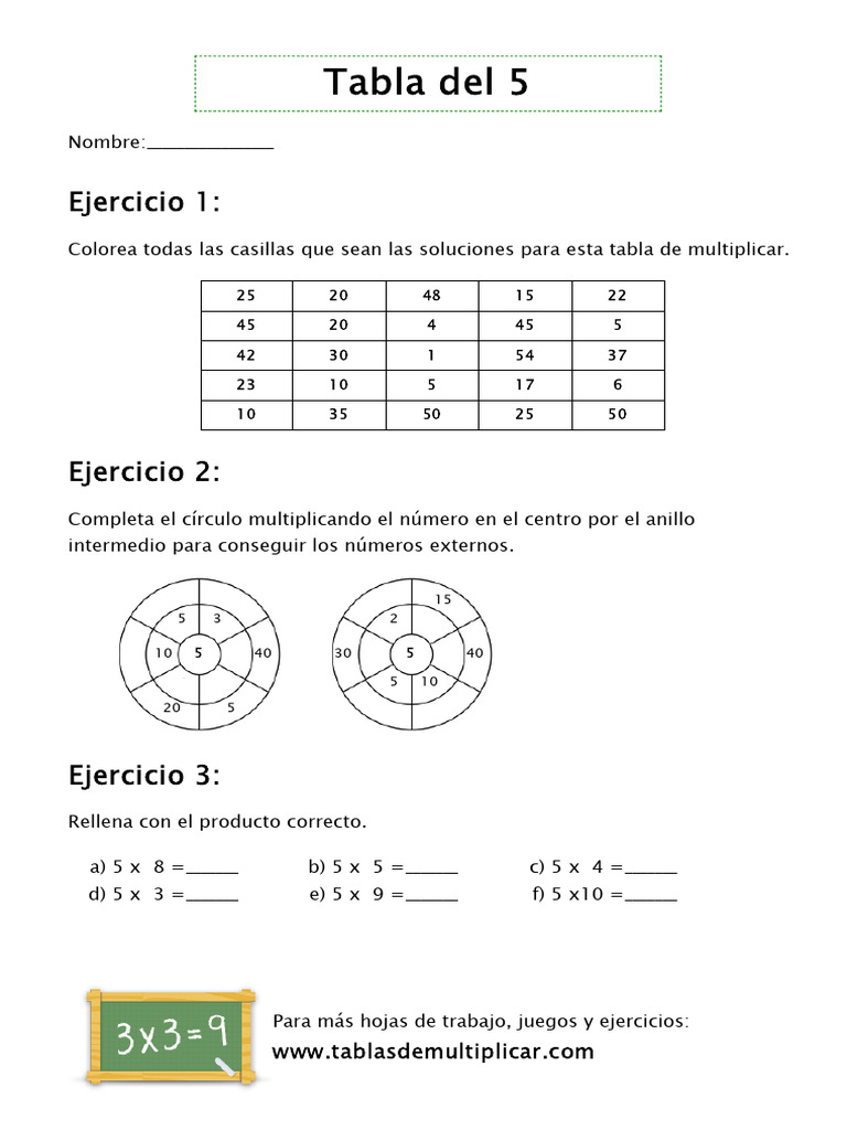 Fichas de La Tabla Del 5 Ws1 | PDF