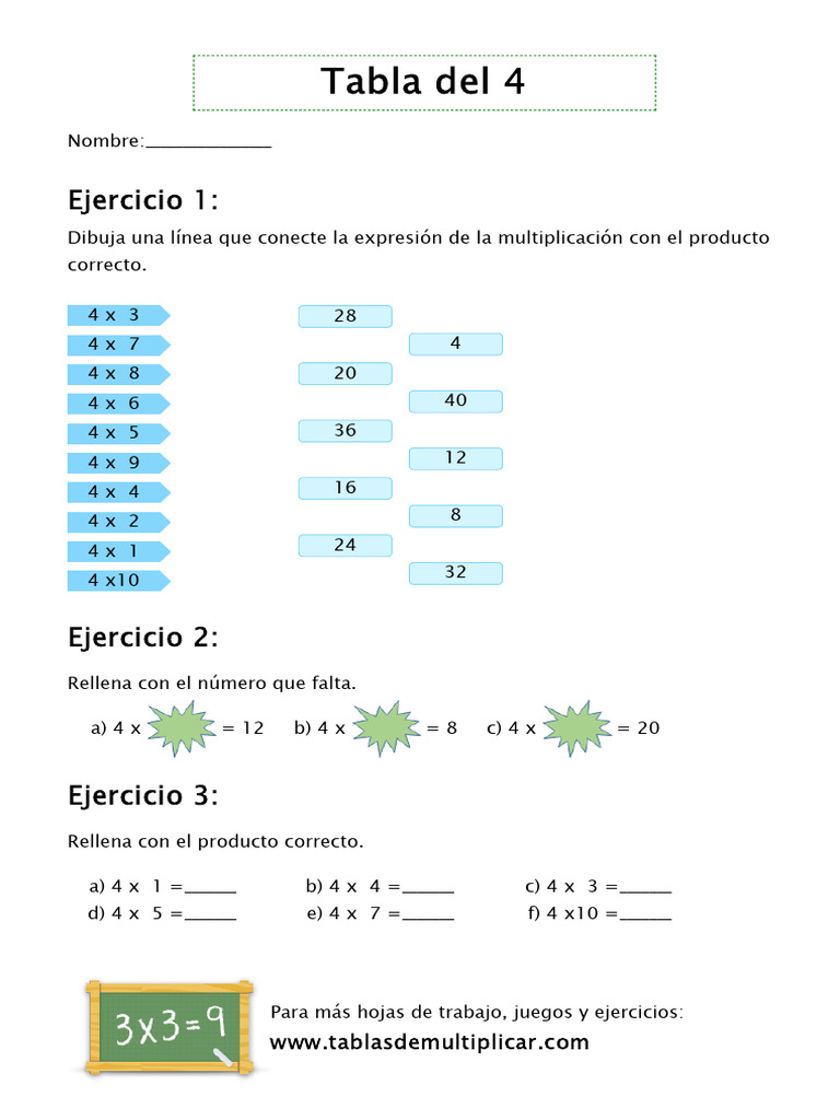 Fichas de La Tabla Del 4 Ws2 | PDF