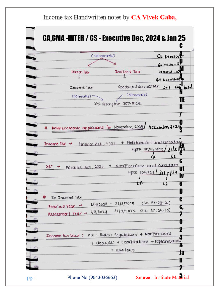 Income Tax Notes by CA Vivek Gaba | PDF | Dividend | Salary