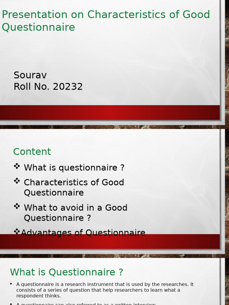 Presentation On Characteristics of Good Questionnaire | PDF | Business