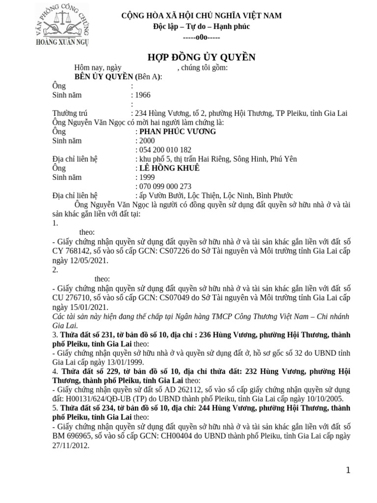 Hợp Đồng Ủy Quyền: Nguyn Vn Ngc | PDF