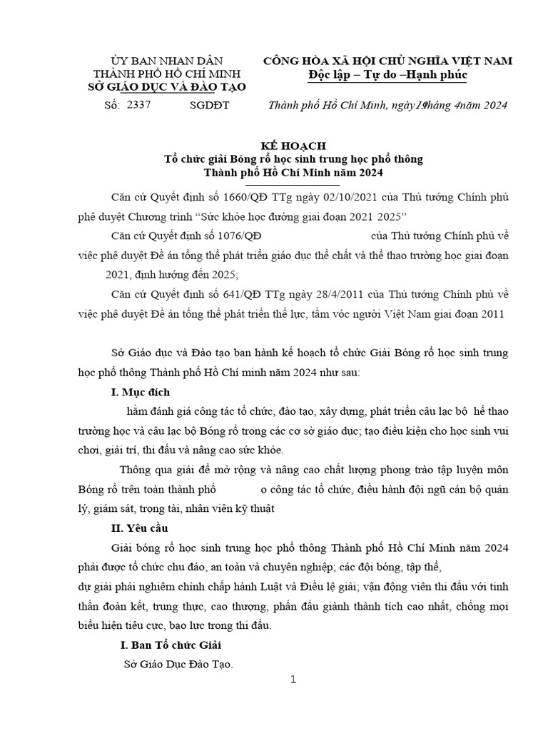 2337 - Kế Hoạch Giải BR THPT TPHCM 2024 | PDF