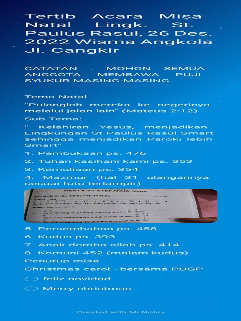 Tertib Acara Natal Lingk. ST Paulus Rasul 26 Des 2022 | PDF