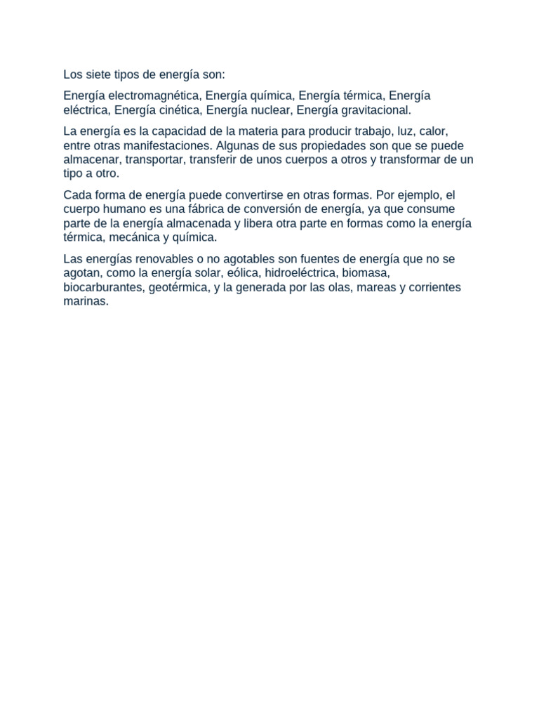 Los Siete Tipos de Energía Son | PDF