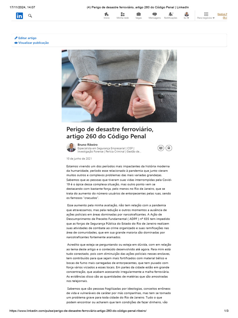 Perigo de Desastre Ferroviário, Artigo 260 Do Código Penal - LinkedIn | PDF | Transporte ...