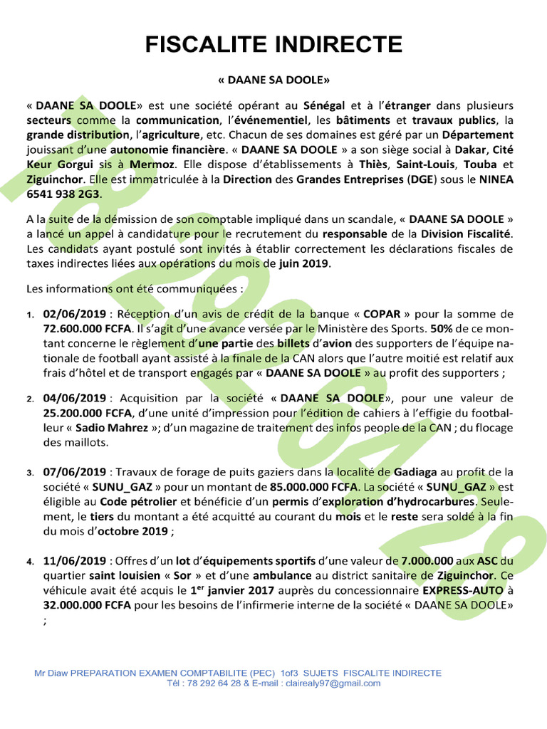 Travaux Dirriges Nâ°3 Fiscalite Indirecte | PDF