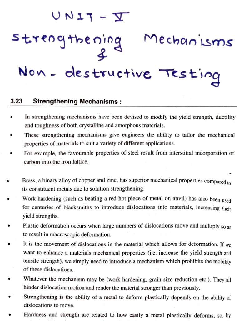 UNIT-5 Strengthening Mechanism & NDT | PDF | Yield (Engineering) | Dislocation