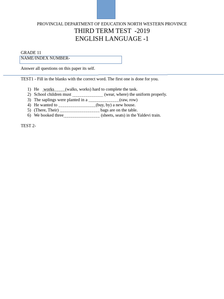 Grade 11 English Exam 2019 | PDF