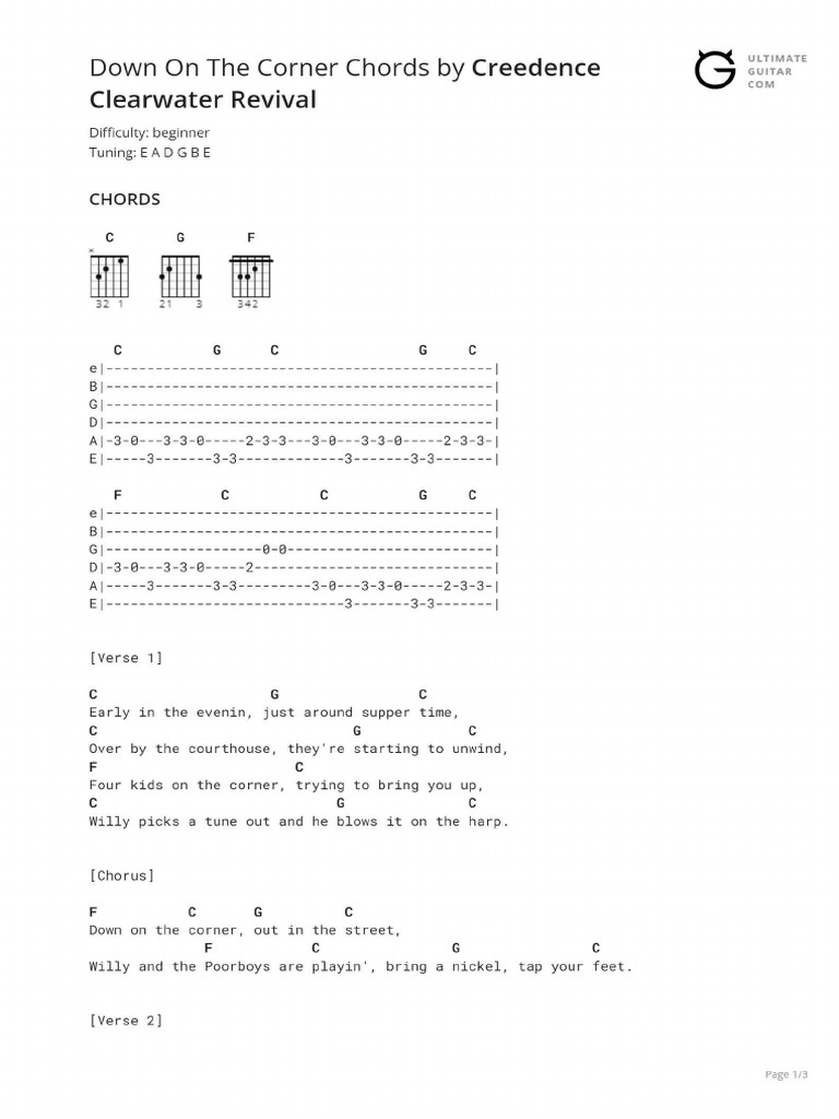 Down On The Corner Chords | PDF