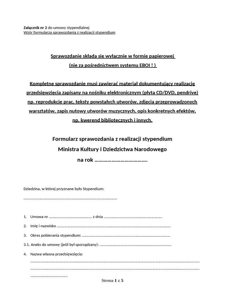 Zalacznik NR 2 Do Umowy Wzor Formularza Sprawozdania | PDF