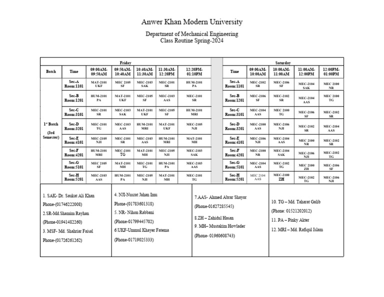 Spring 2024 Mechanical Engg. Routine | PDF