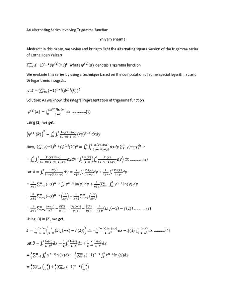 An Alternating Series Involving Trigamma Function | PDF