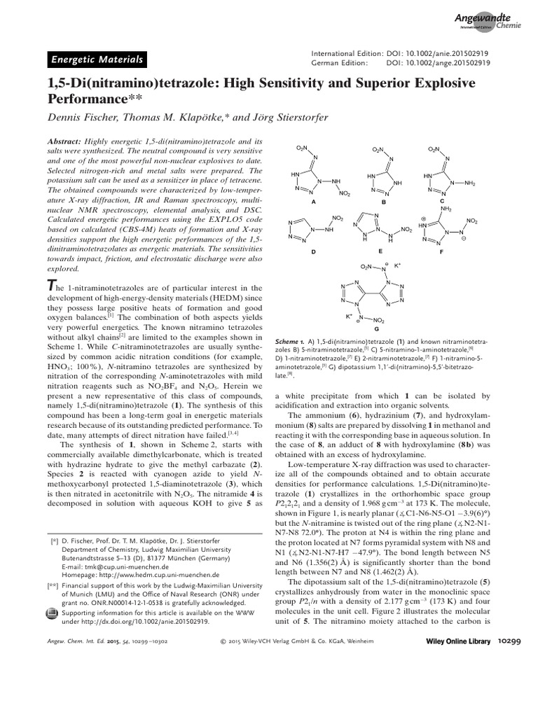 15-Dinitraminotetrazole | PDF | Physical Sciences | Physical Chemistry