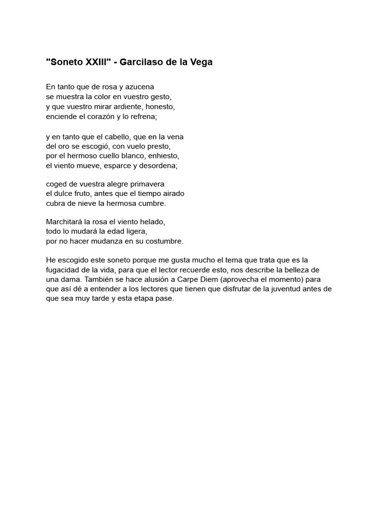 Soneto XXIII de Garcilaso de la Vega | PDF