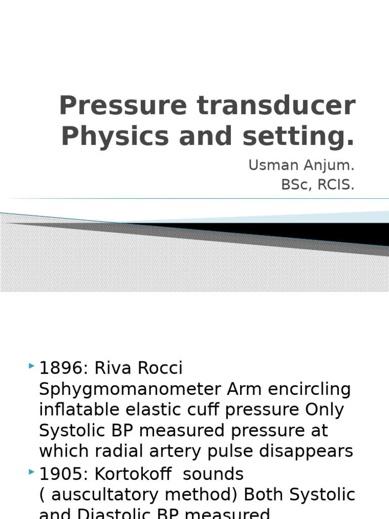 Pressure Transducer Physics and Setting | PDF | Blood Pressure | Cardiovascular System