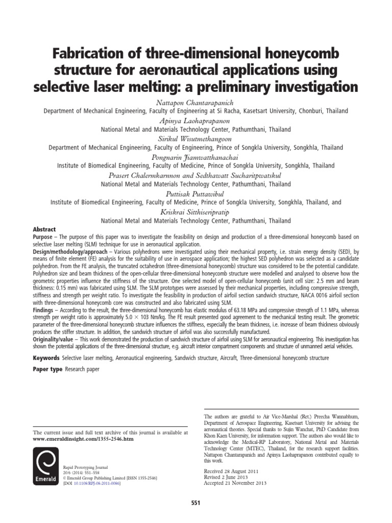 Fabricatio of Three-Dimensional Honeycomb Structure For Aeronautical ...
