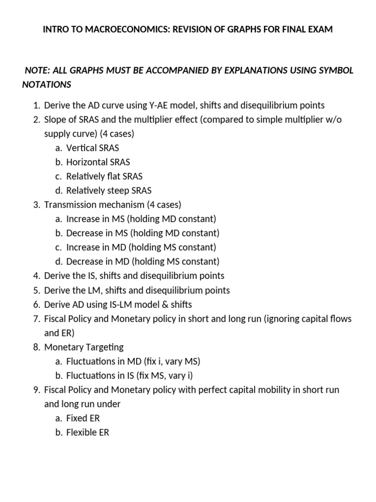 Notations: Intro To Macroeconomics: Revision of Graphs For Final Exam | PDF