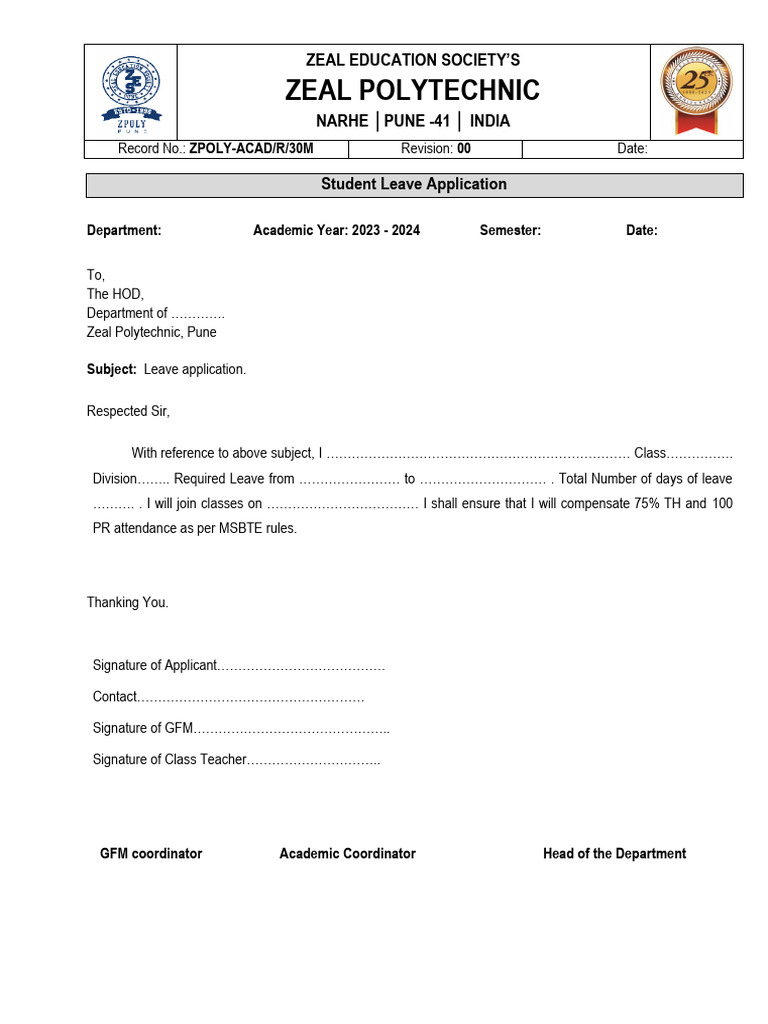 Student Leave Format | PDF