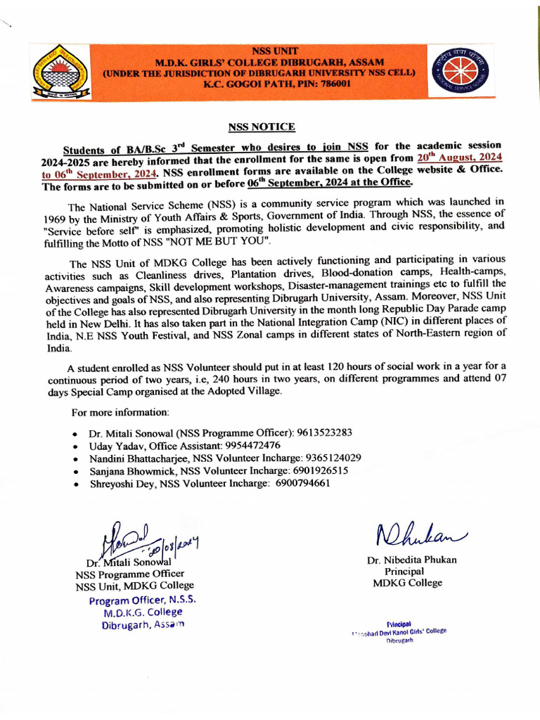 NSS 2024 2025enrollment Form | PDF