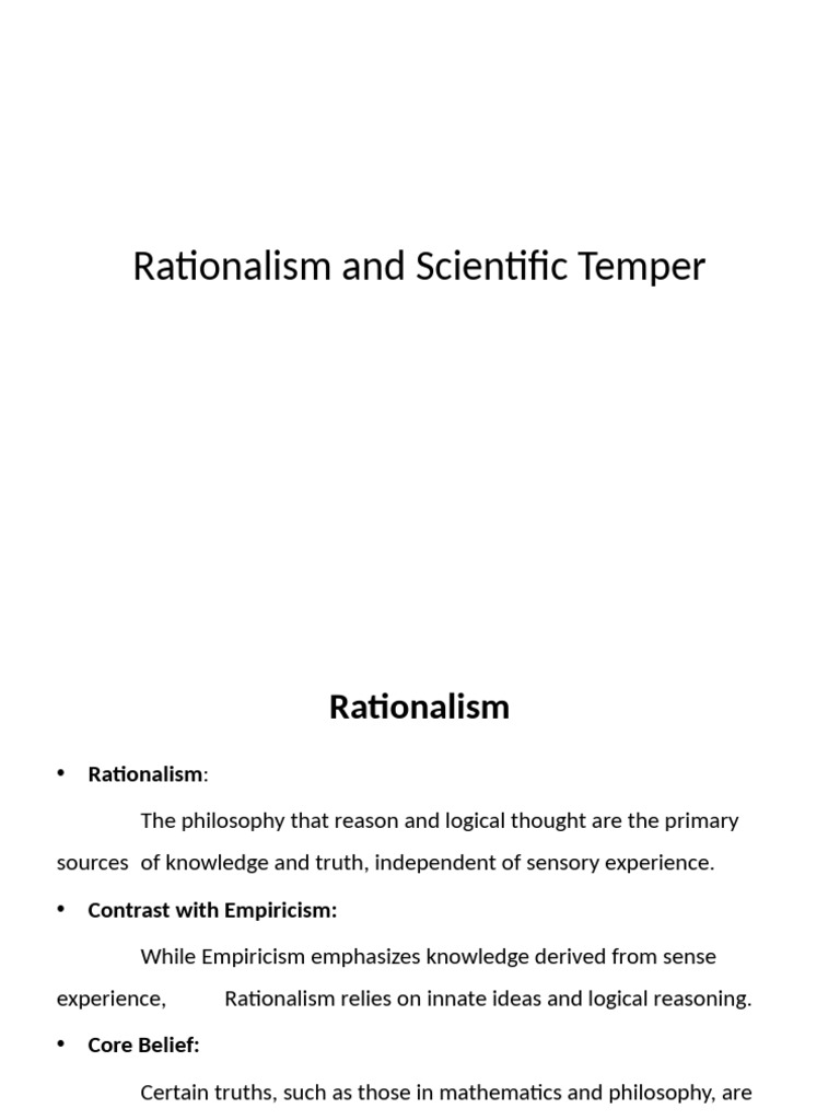 Rationalism and Scientific Temper Presentation | PDF | Rationalism | Theory