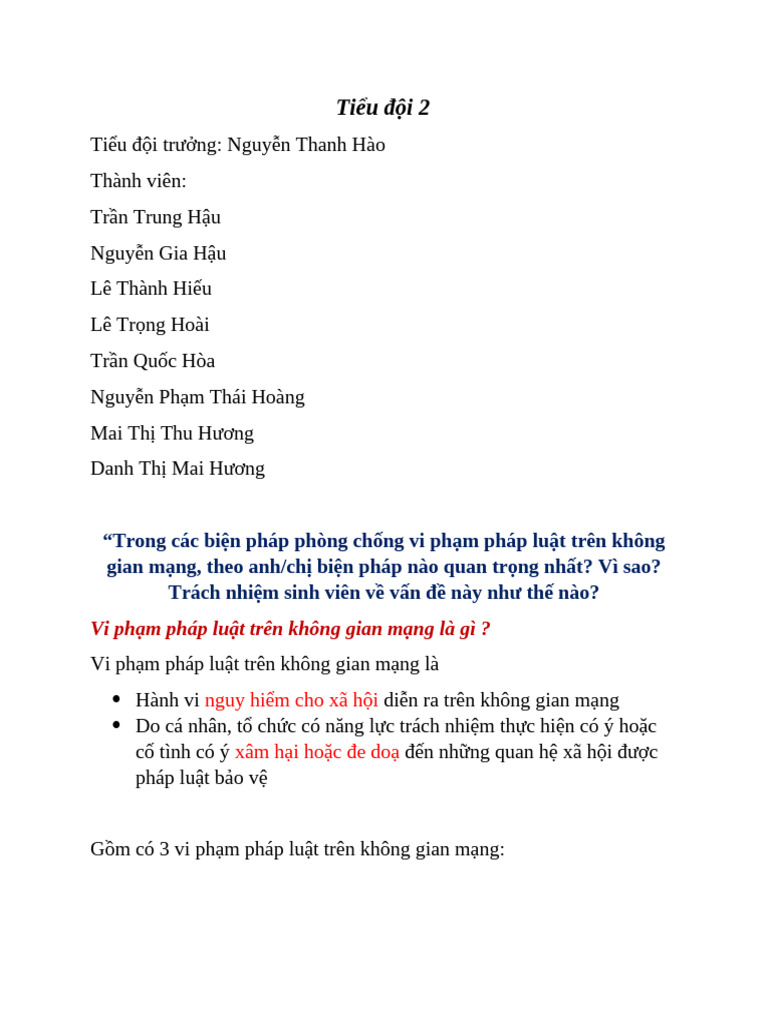 Tiểu Đội 2-Bài Thuyết Trình HP2 - C122 | PDF