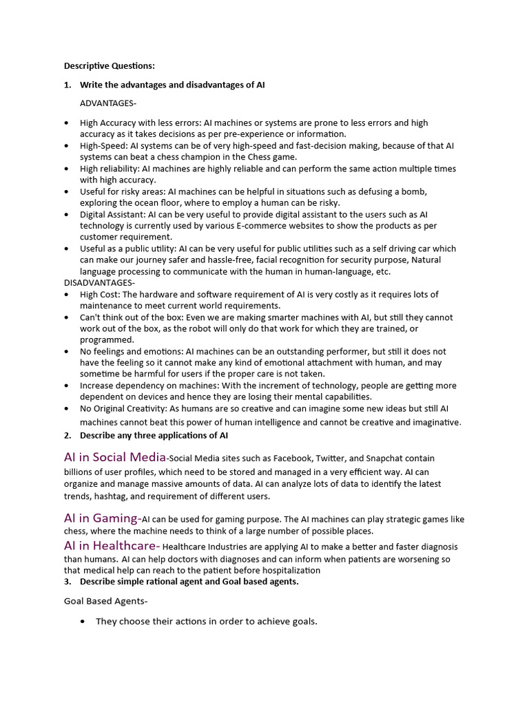 Descriptive Answer Ai Pdf Algorithms And Data Structures Algorithms