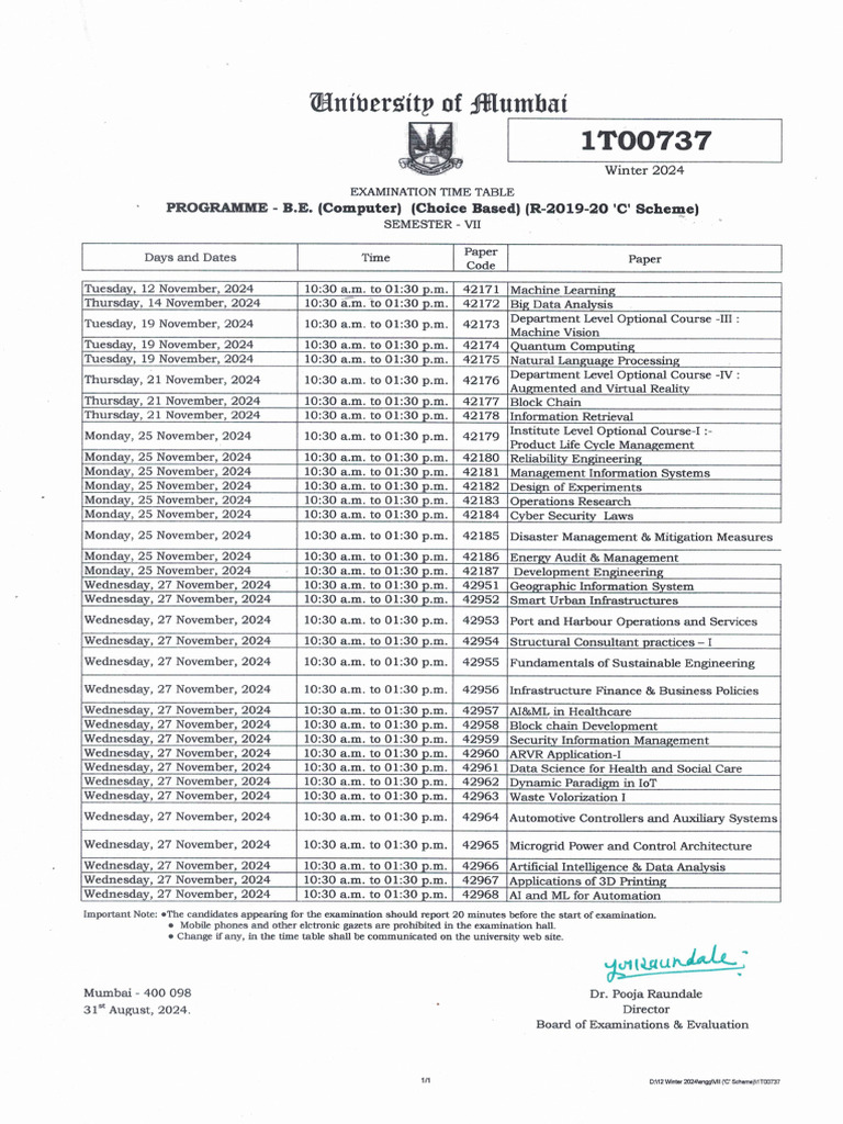 Sem 7 University Timetable | PDF