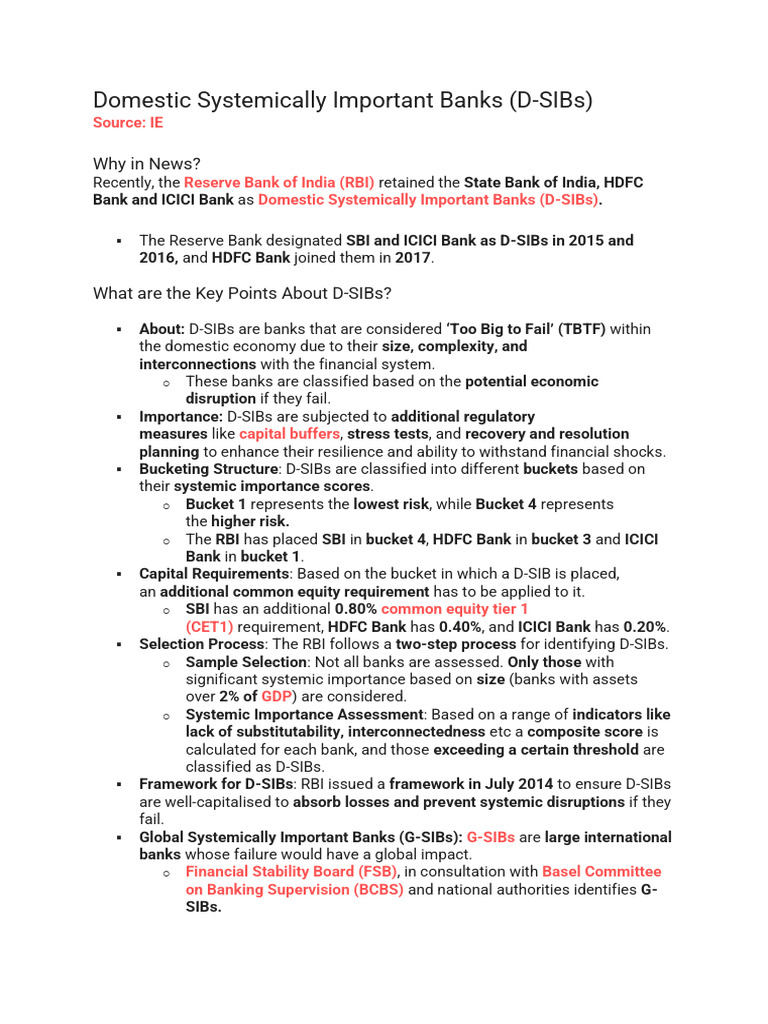 Domestic Systemically Important Banks | PDF | Basel Iii | Systemically ...