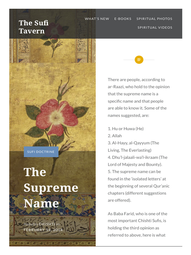 The Supreme Name - The Sufi Tavern | PDF | God In Islam | Sufism