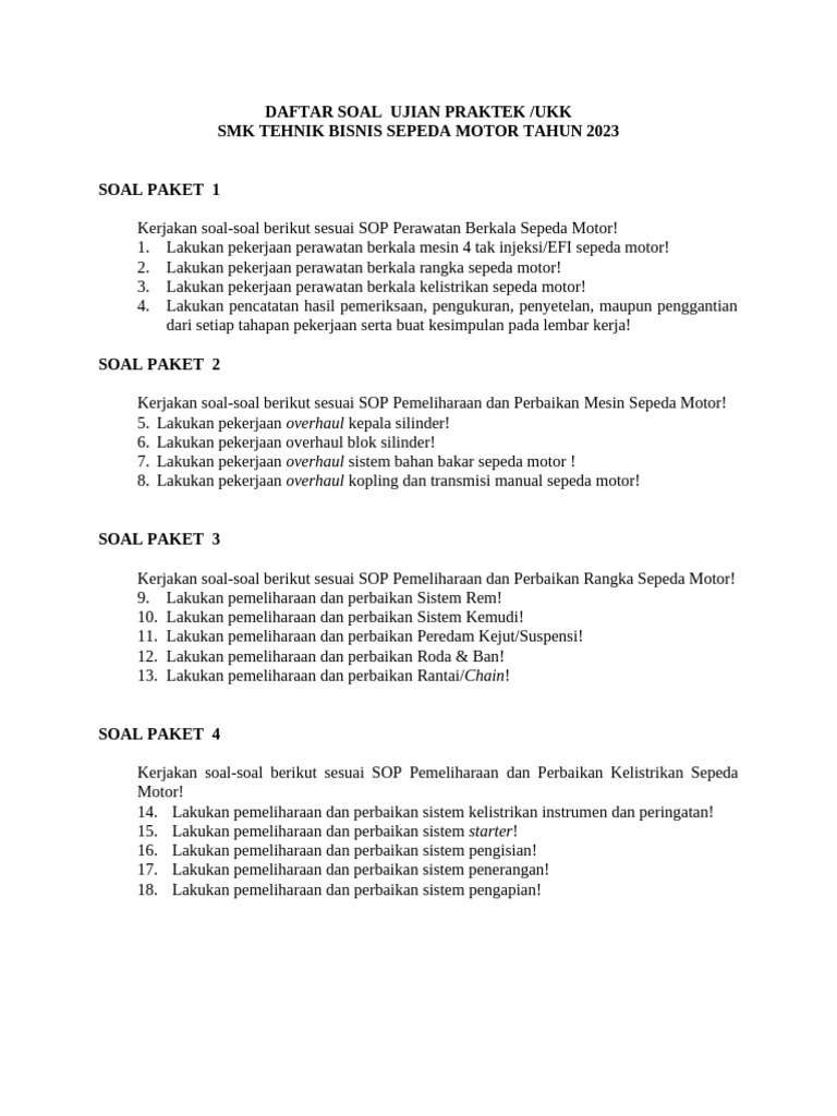 Daftar Soal Ujian Praktek-Ukk Tahun 2023 | PDF