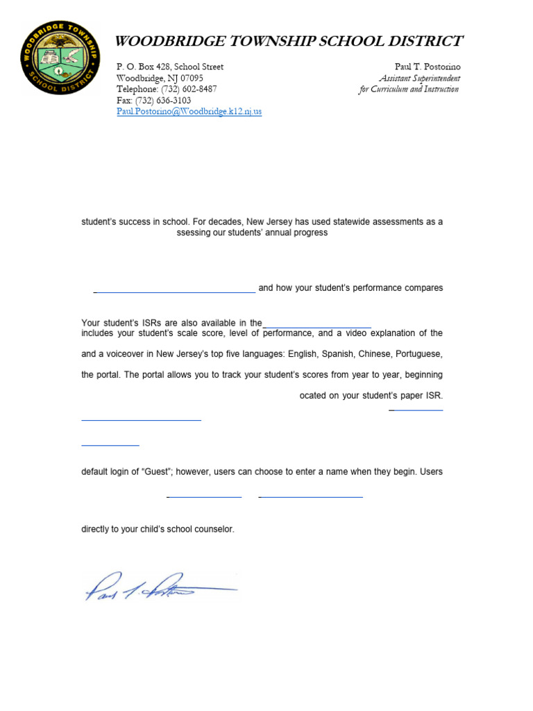 2024 NJSLA Spring ISR Parent Letter | PDF | Human Communication