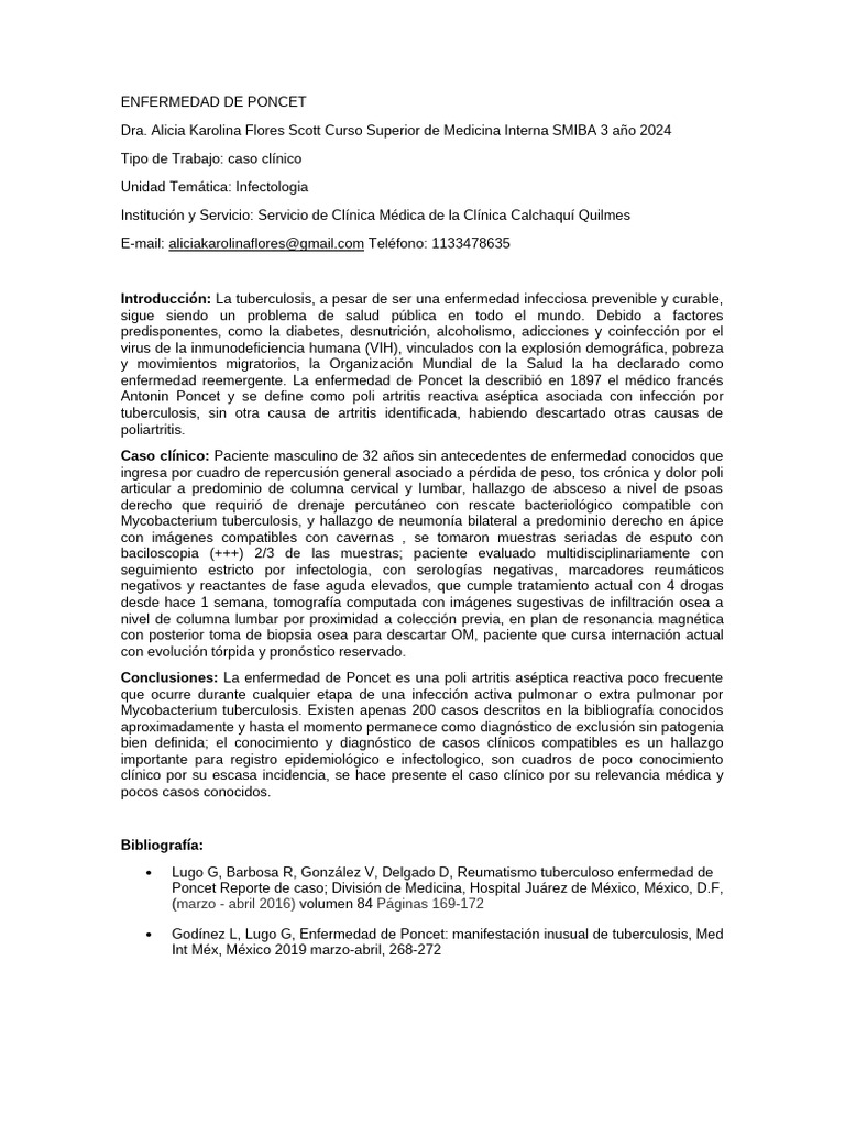 ENFERMEDAD DE PONCET (1) Revisado | PDF | Tuberculosis | Artritis