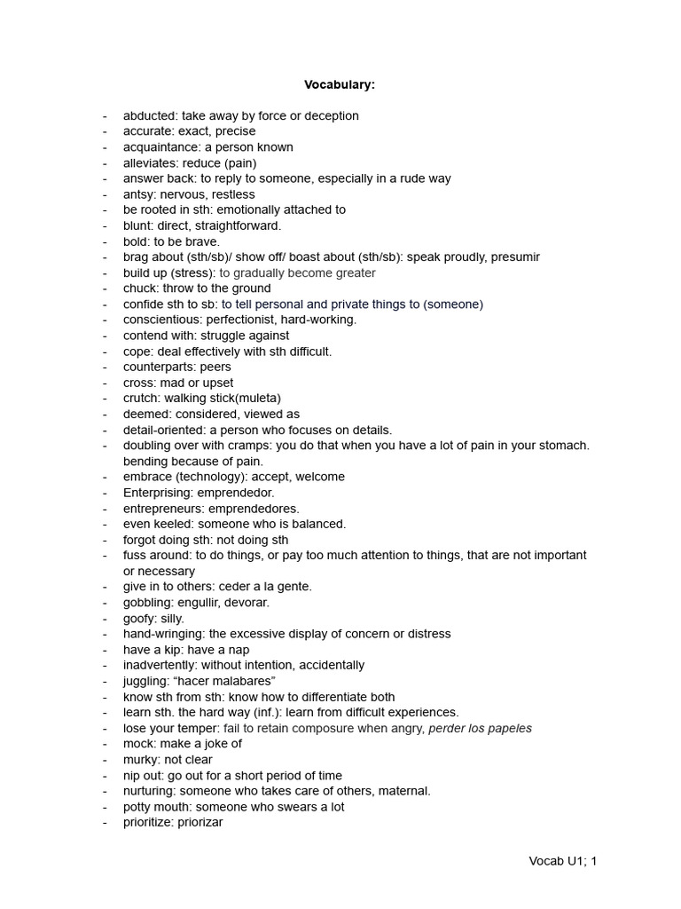 IB English B Vocabulary Guide | PDF | Psychology | Psychological Concepts