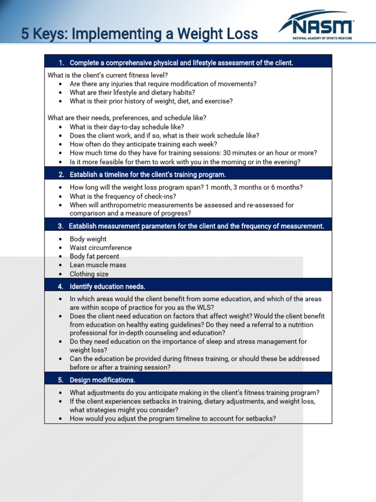 Handout Keys For Implementing A Weight Loss Program | PDF | Career & Growth