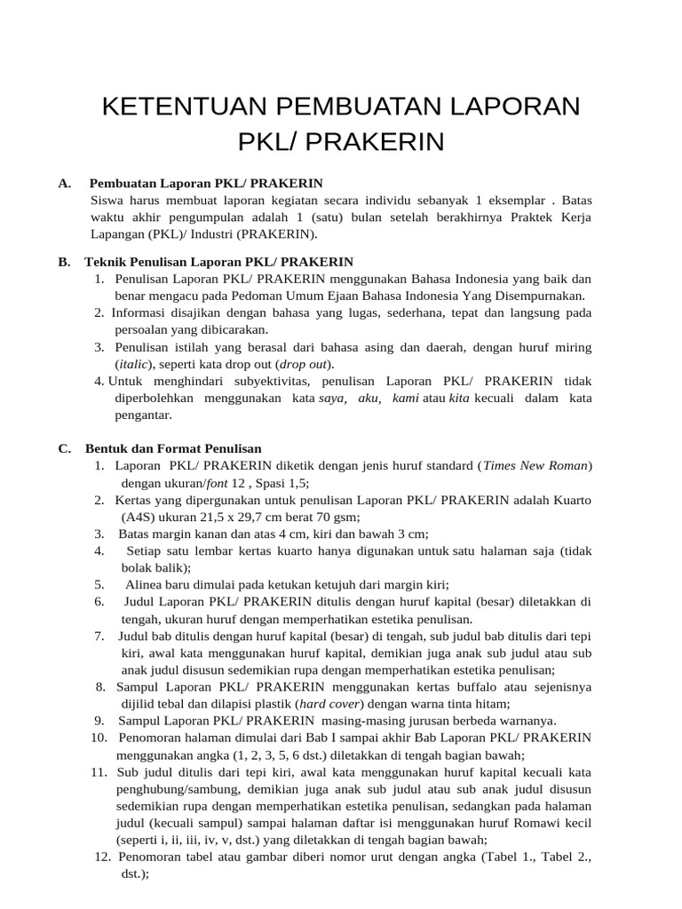 Format Laporan PKL (Prakerin) | PDF | Seni