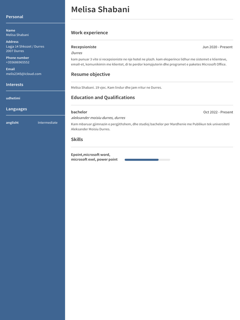 CV Melisa Shabani | PDF