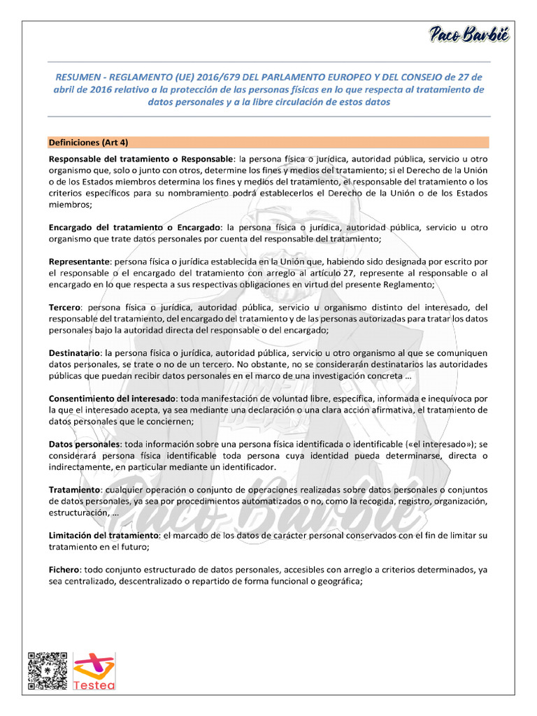 Resumen Reglamento UE 2016-679 - Sin Marcas de Resaltado | PDF