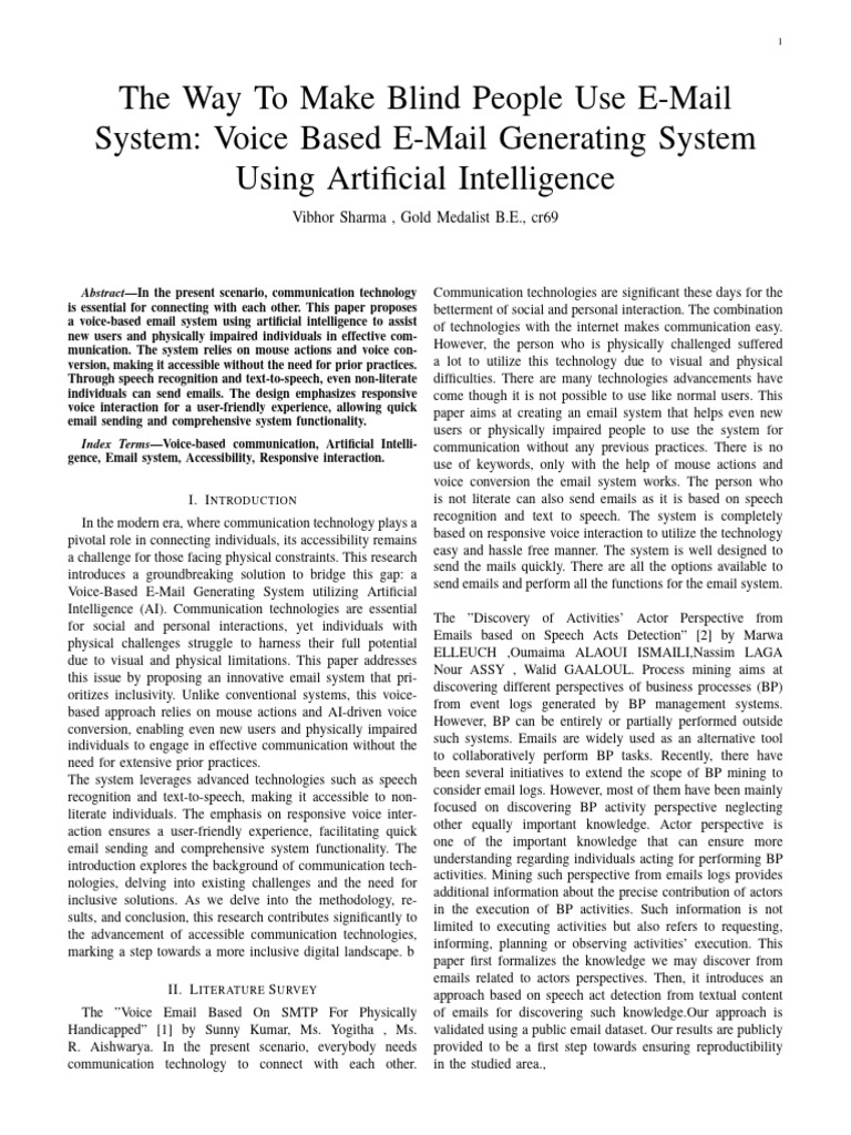 The Way To Make Blind People Use E-Mail System: Voice Based E-Mail Generating System Using ...