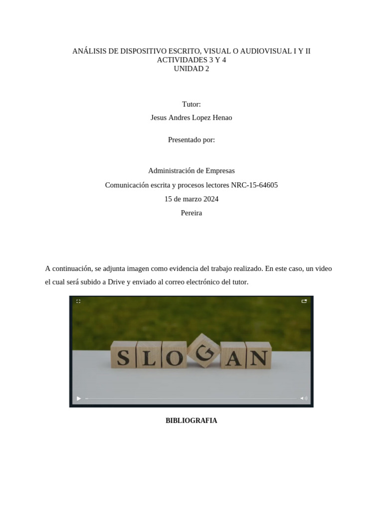 Analisis de Dispositivo Escrito, Visual o Audiovisual I Y II | PDF