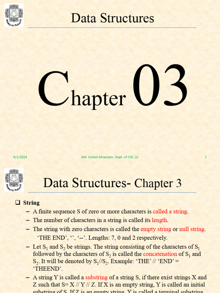 Data Structures: Hapter | PDF | String (Computer Science) | Computer Data Storage