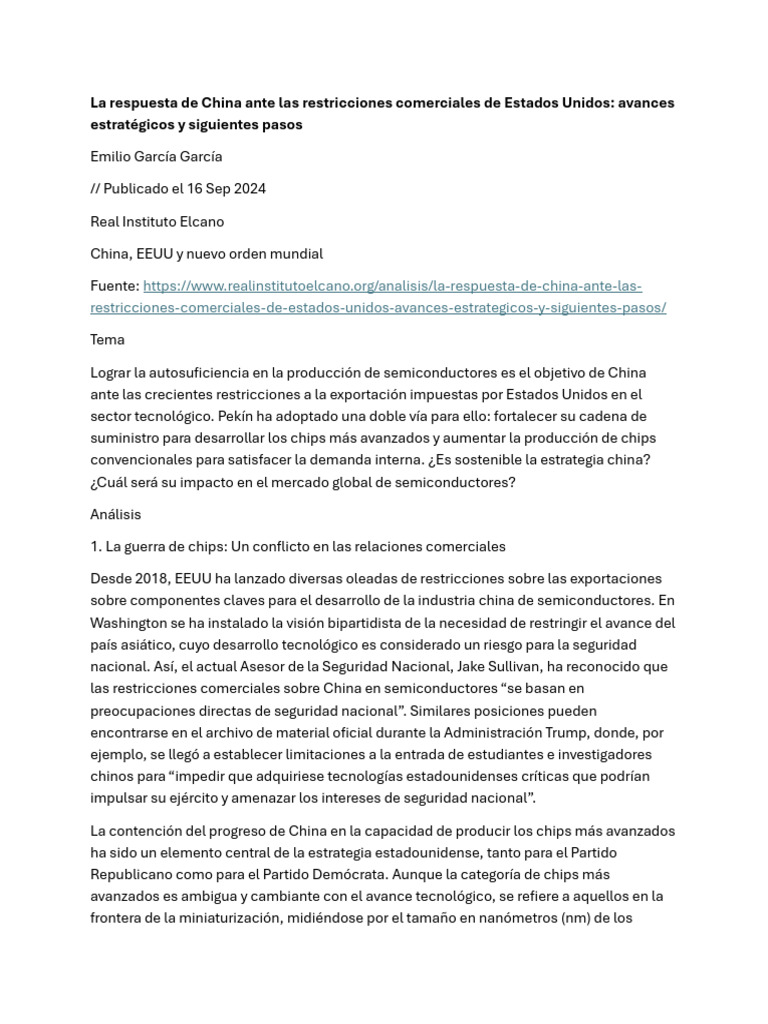 Emilio García García - La Respuesta de China Ante Las Restricciones ...