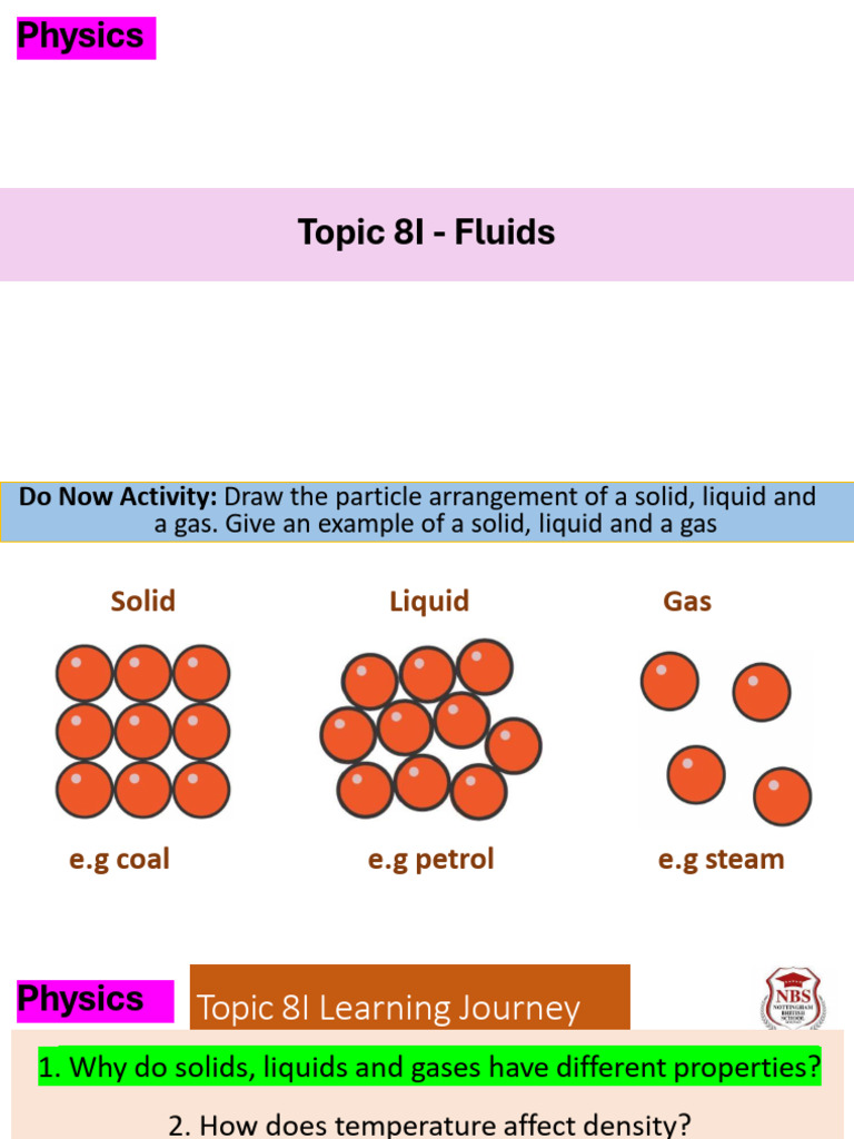 Topic 8I (Fluids) - Lesson 1 | PDF | Gases | Liquids