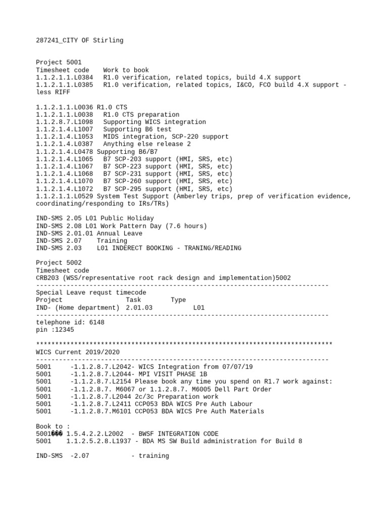 Timesheet Codes | PDF