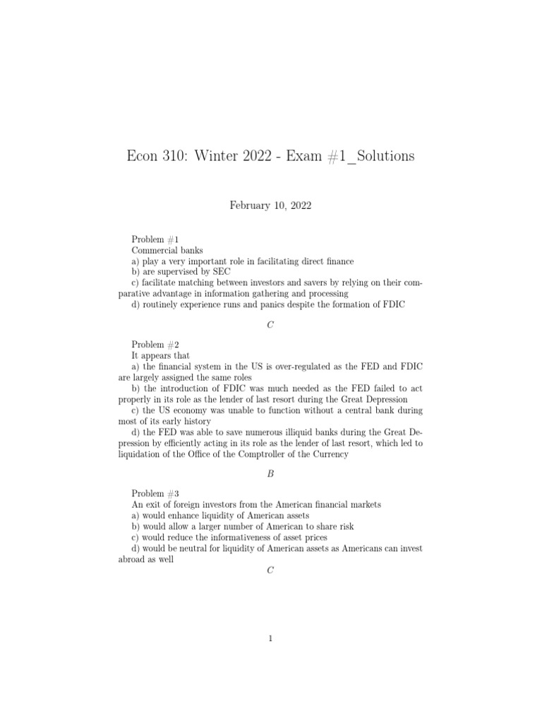 Econ 310 Winter 2022 Exam 1 Solutions | PDF | Bonds (Finance) | Interest