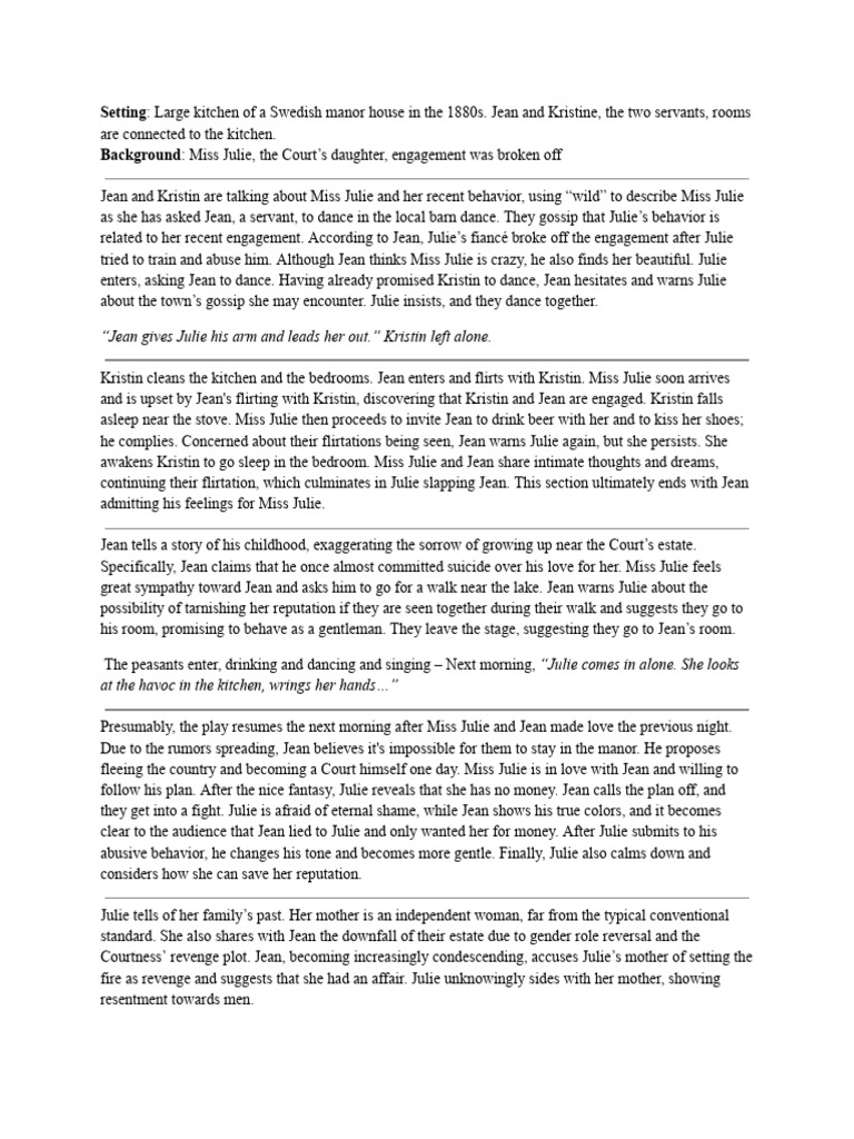 Miss Julie Scene Breakdown | PDF