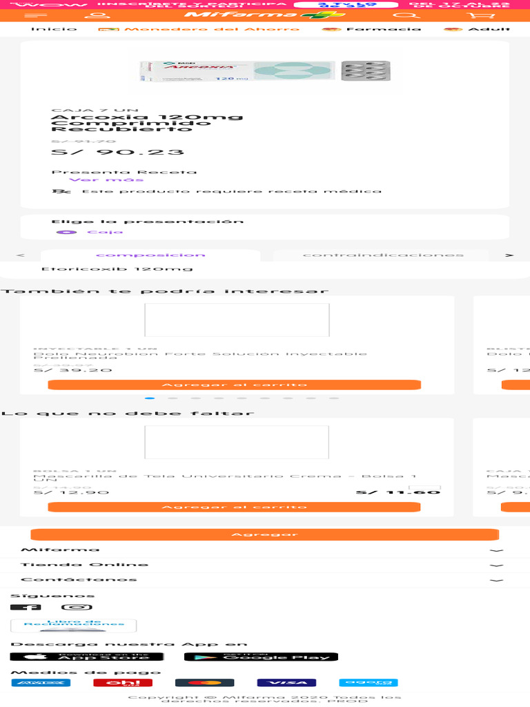 Arcoxia 120mg Comprimido Recubierto - Mifarma | PDF