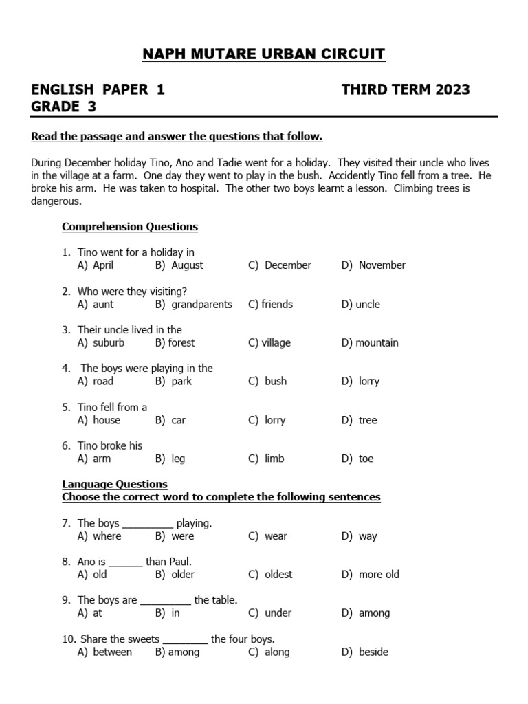 NAPH English Gr3-6 3rd Term 2023 | PDF | Train | Cyclone